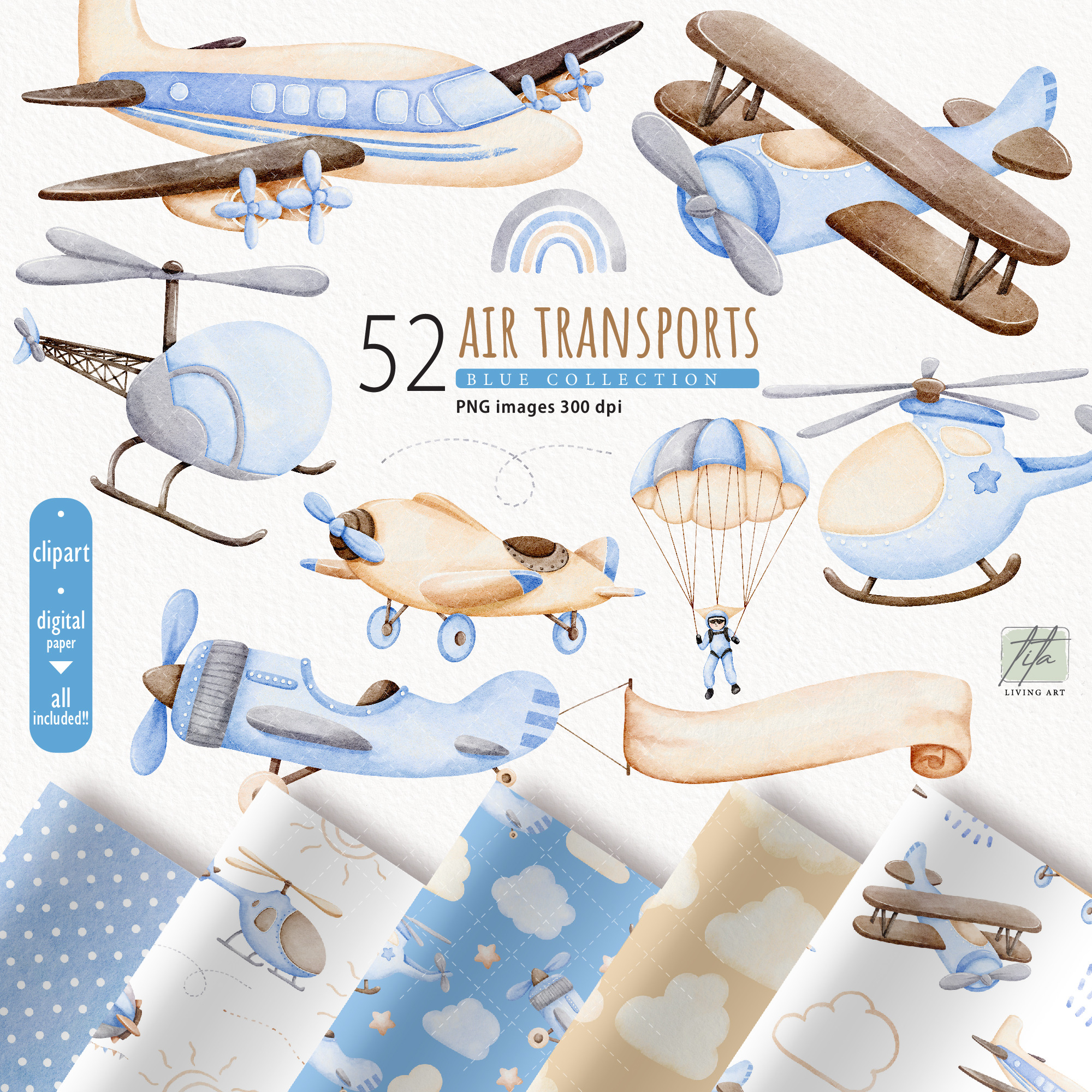 Watercolor Air Transport Clipart, a Transportation Illustration by ...