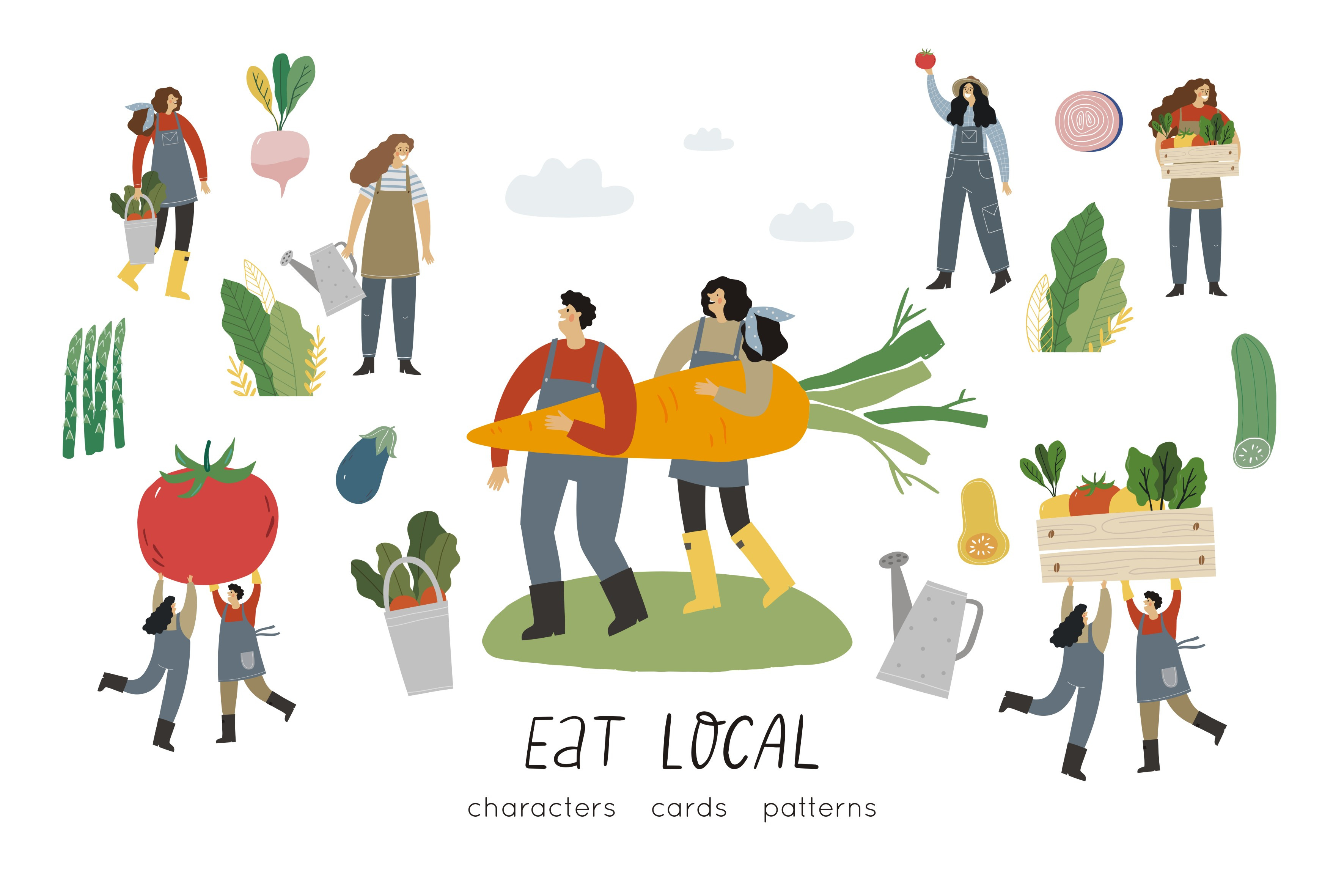 Eat Local. Farm organic vegan food, a Food Illustration by Barkova Nadya