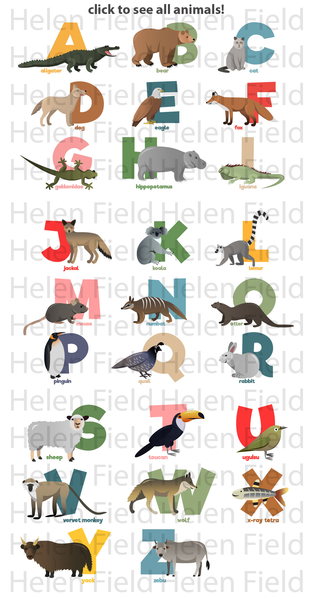 ZOO animals Alphabet. Click image!, an Animal Illustration by Art Loft