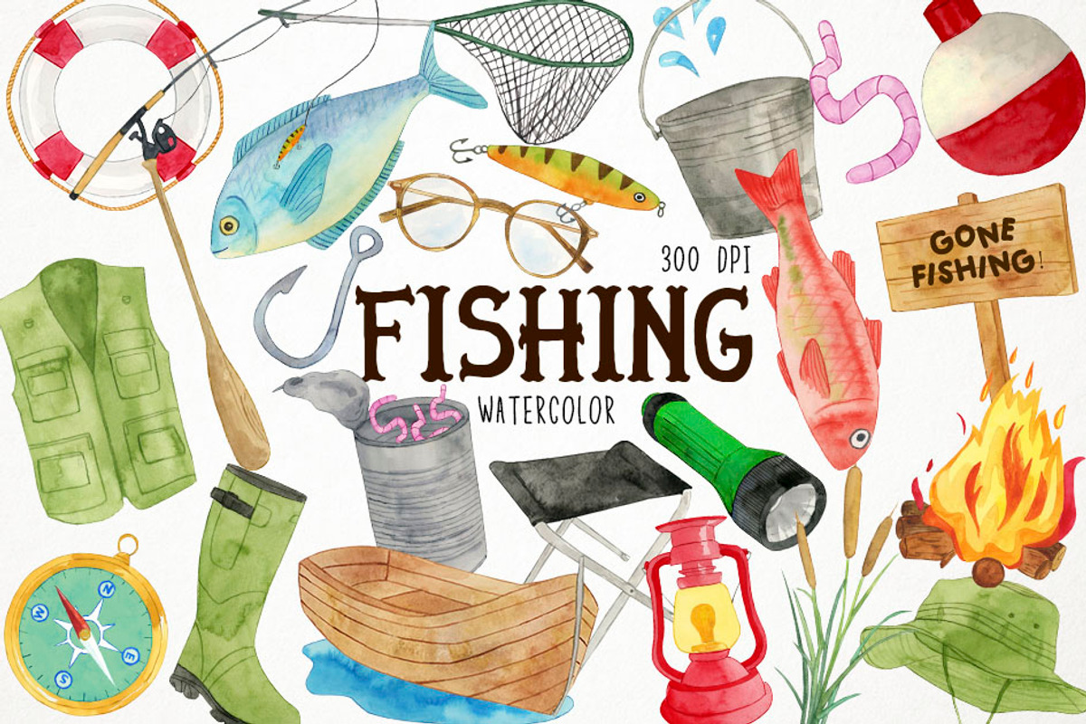 Watercolor Fishing Clipart Fisherman, an Illustration by Paulaparaula