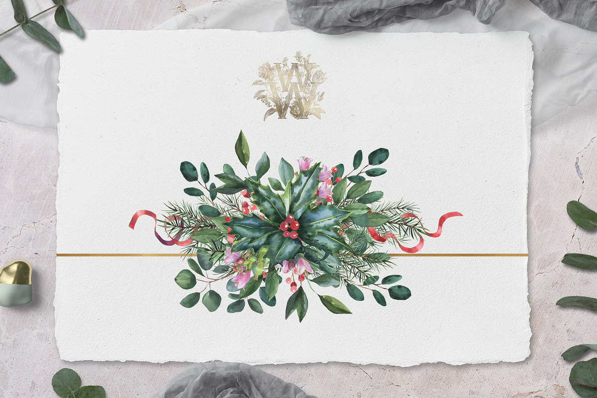 Christmas watercolor borders clipart, an Illustration by WonderWonder