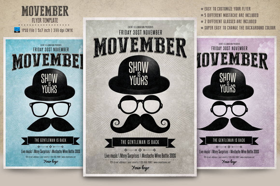 Movember Flyer Template, a Flyer Template by Briell Design | Creative ...