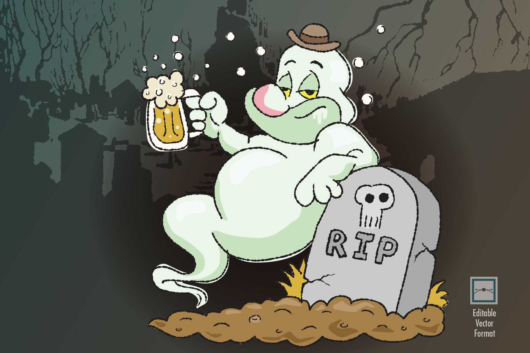 Boozy Ghost Cartoon (vector), an Illustration by Paper Moon Graphic ...
