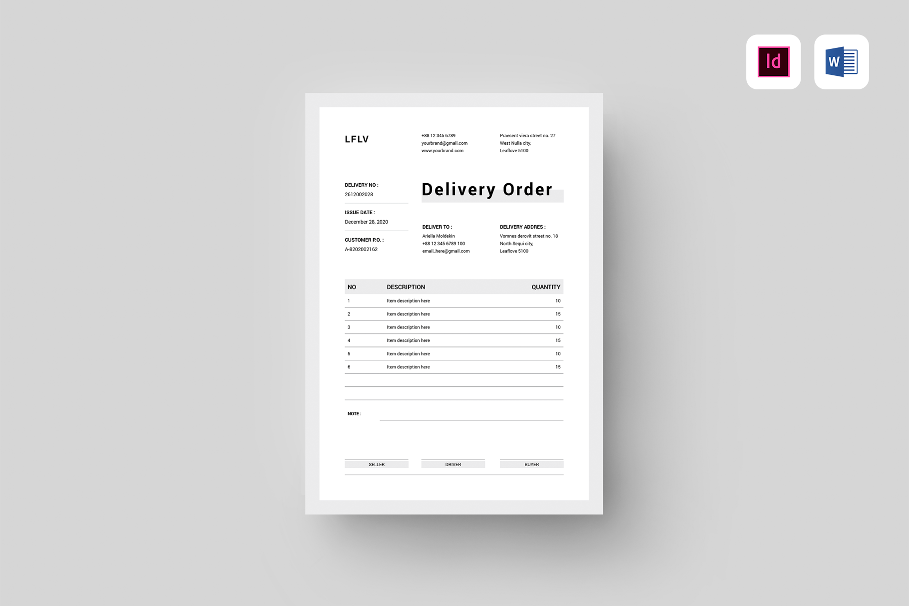 Delivery Order | MS Word & Indesign, a Stationery Template by Leaflove