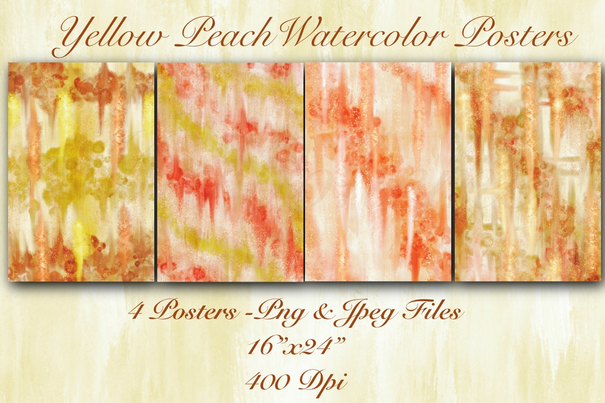Yellow Peach Watercolor Posters | Creative Market