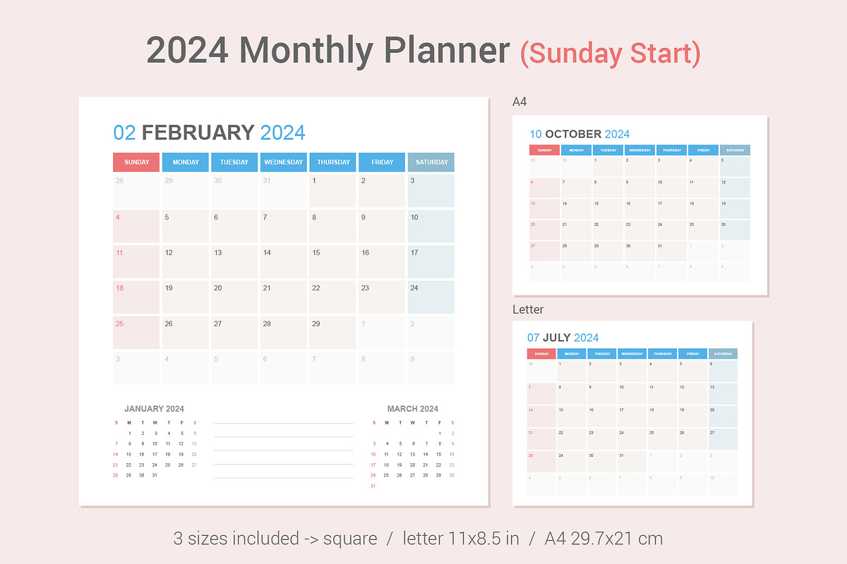 2024 Simple Calendar [Sunday], a Stationery Template by WORAKAMON ...