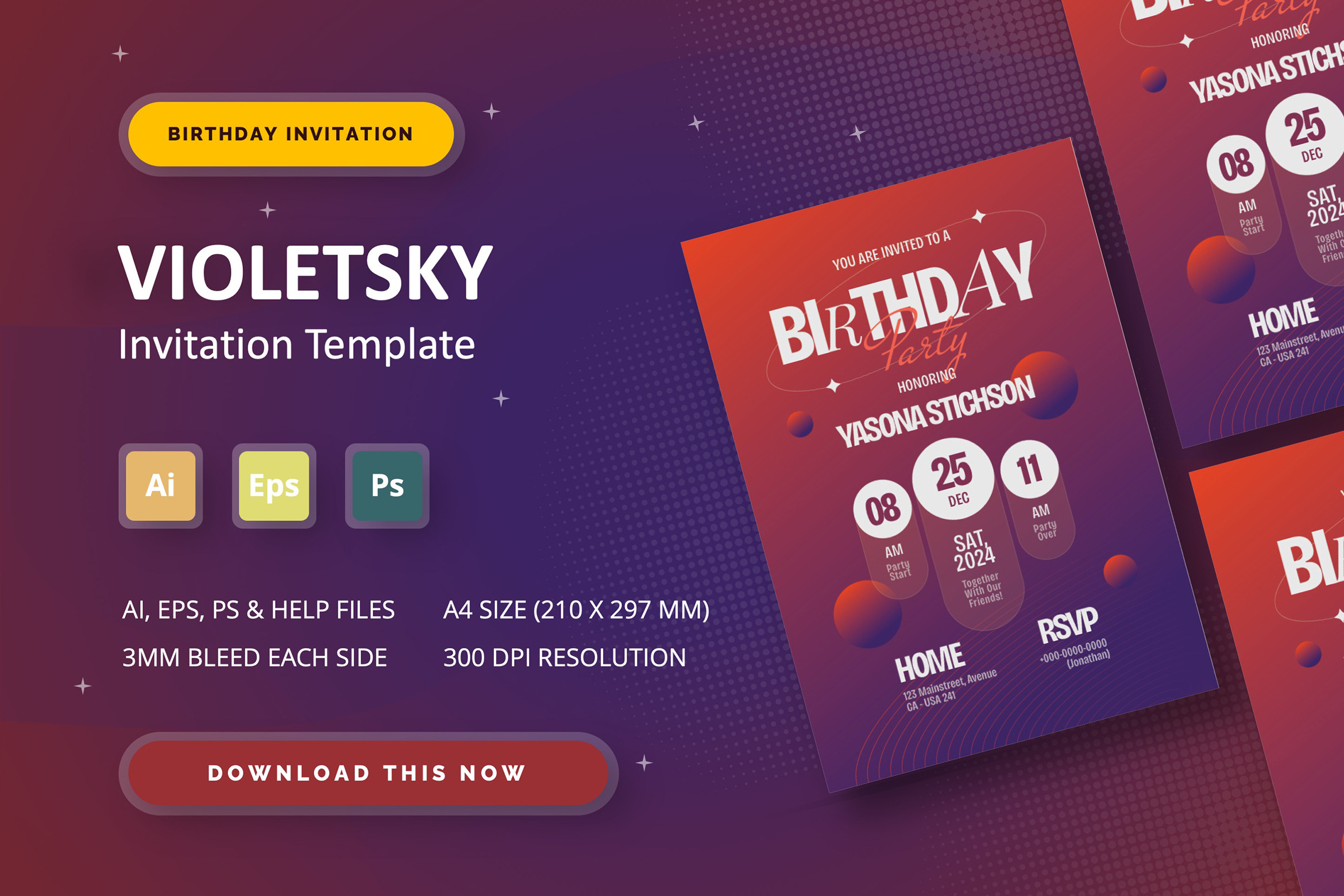 Violetsky - Birthday Invitation, an Invitation Template by StreaksideStd