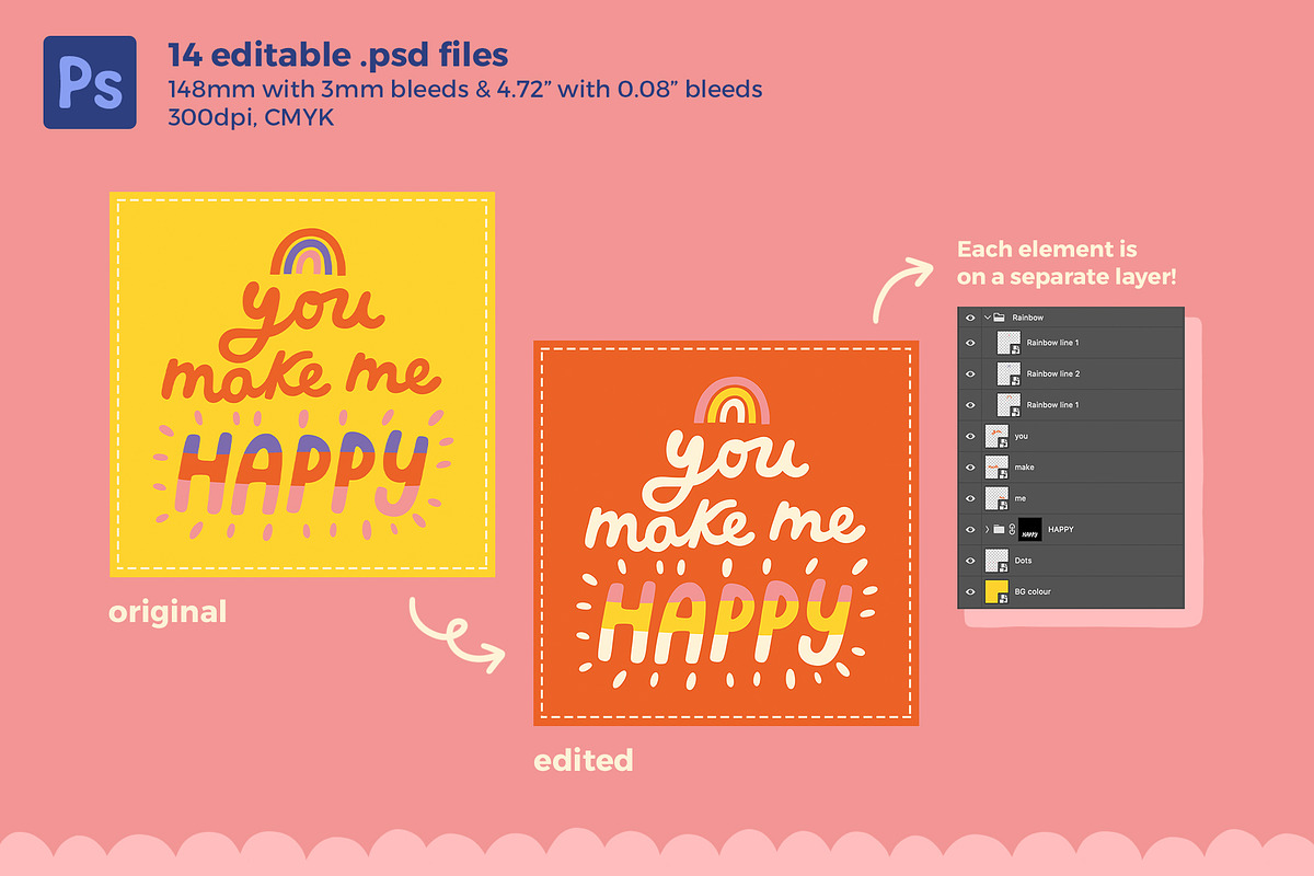 Joyful Greeting Cards - Vector & PSD, a Card Template by Carole Chevalier