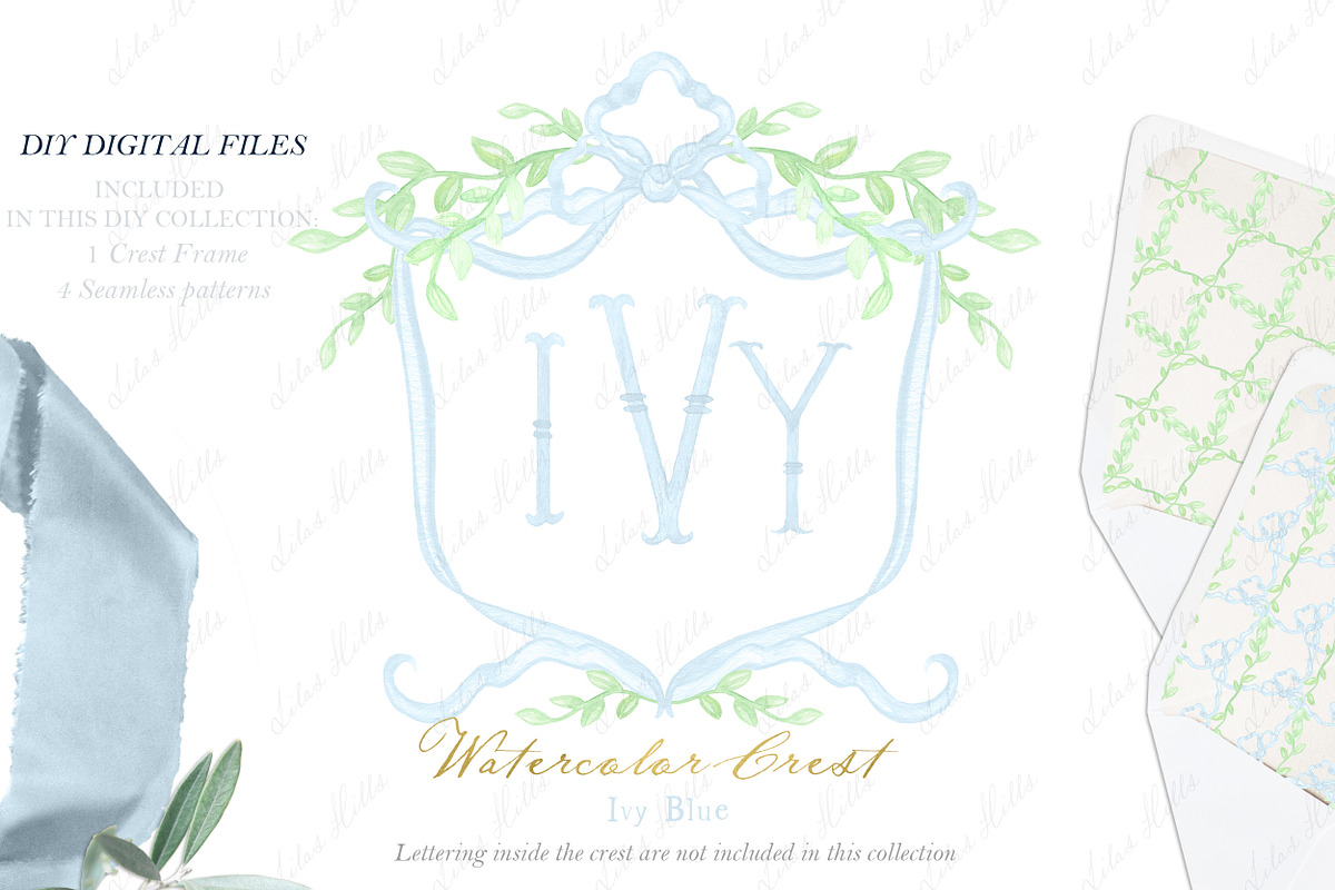 Ivy Light Blue Watercolor Crest, a Graphic by LABFcreations
