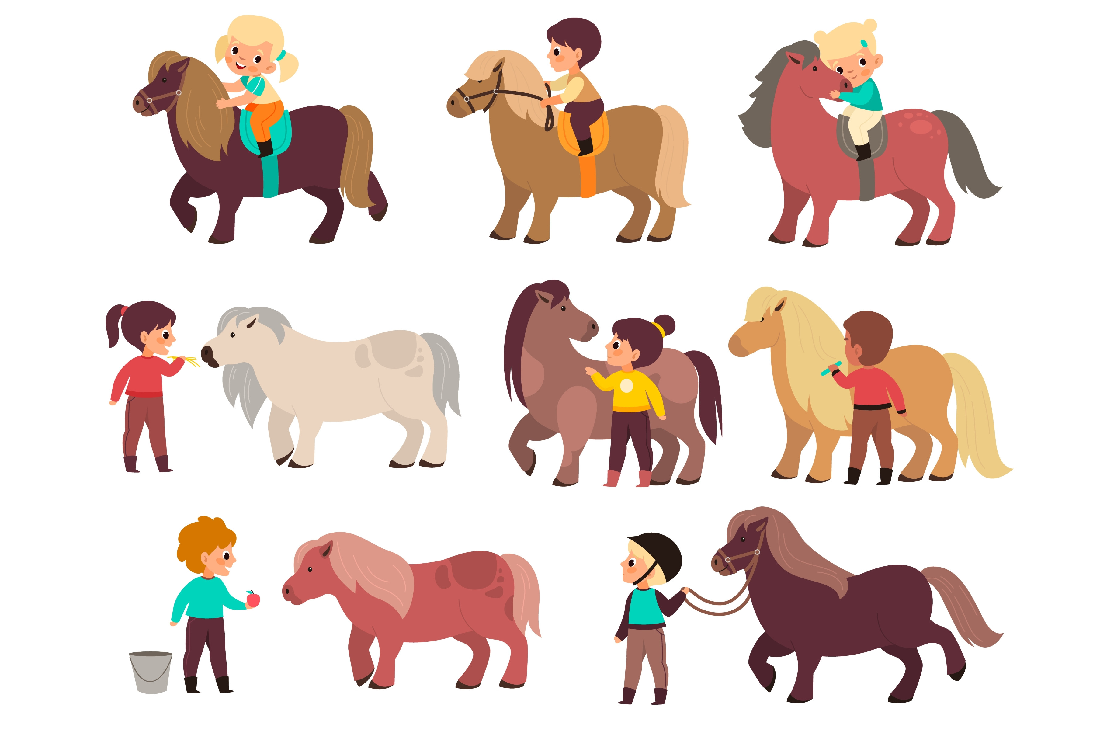 Kids horses. Cute children and | Animal Illustrations ~ Creative Market