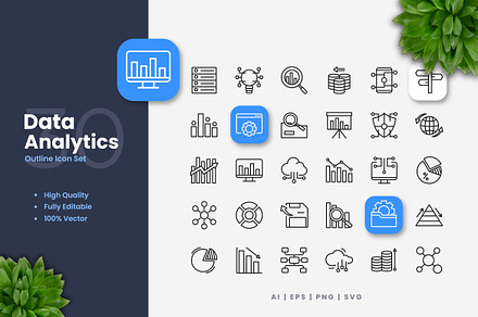 50 Data Analytics Line Icons | Outline Icons ~ Creative Market