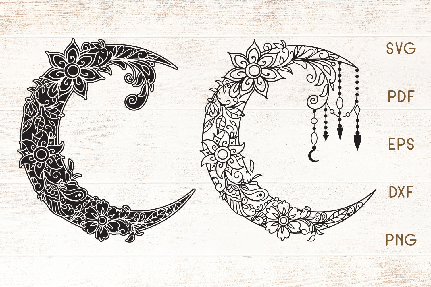 Floral Zentangle Moon SVG - Vector, an Object Graphic by Dasagani