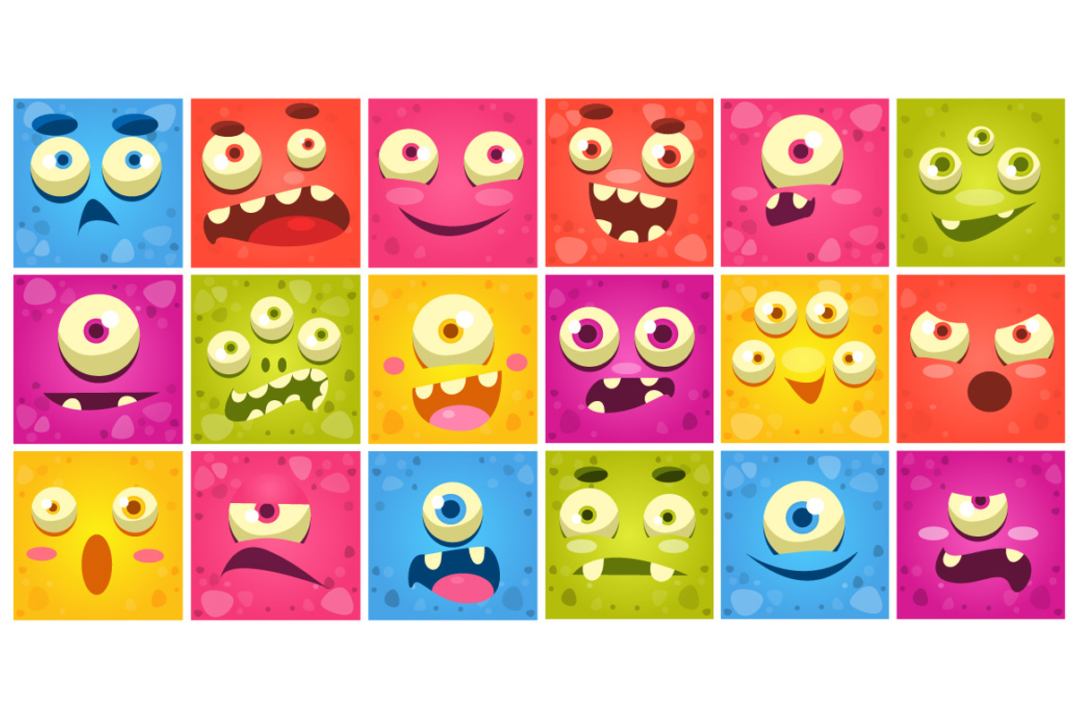 Monster Faces Collection, an Illustration by TopVectors | Creative Market