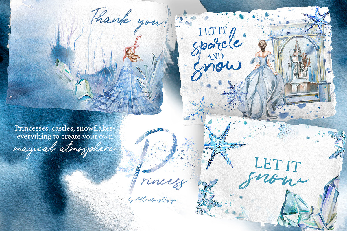 Watercolor Princess Clipart Set, a Decorative Illustration by ...