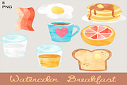 Cute Watercolor Breakfast Clip Art, a Food Illustration by adorkible