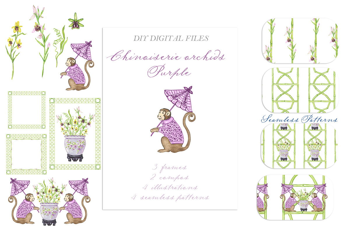 Chinoiserie Monkey Bamboo Frame DIY, a Seasonal Illustration by ...