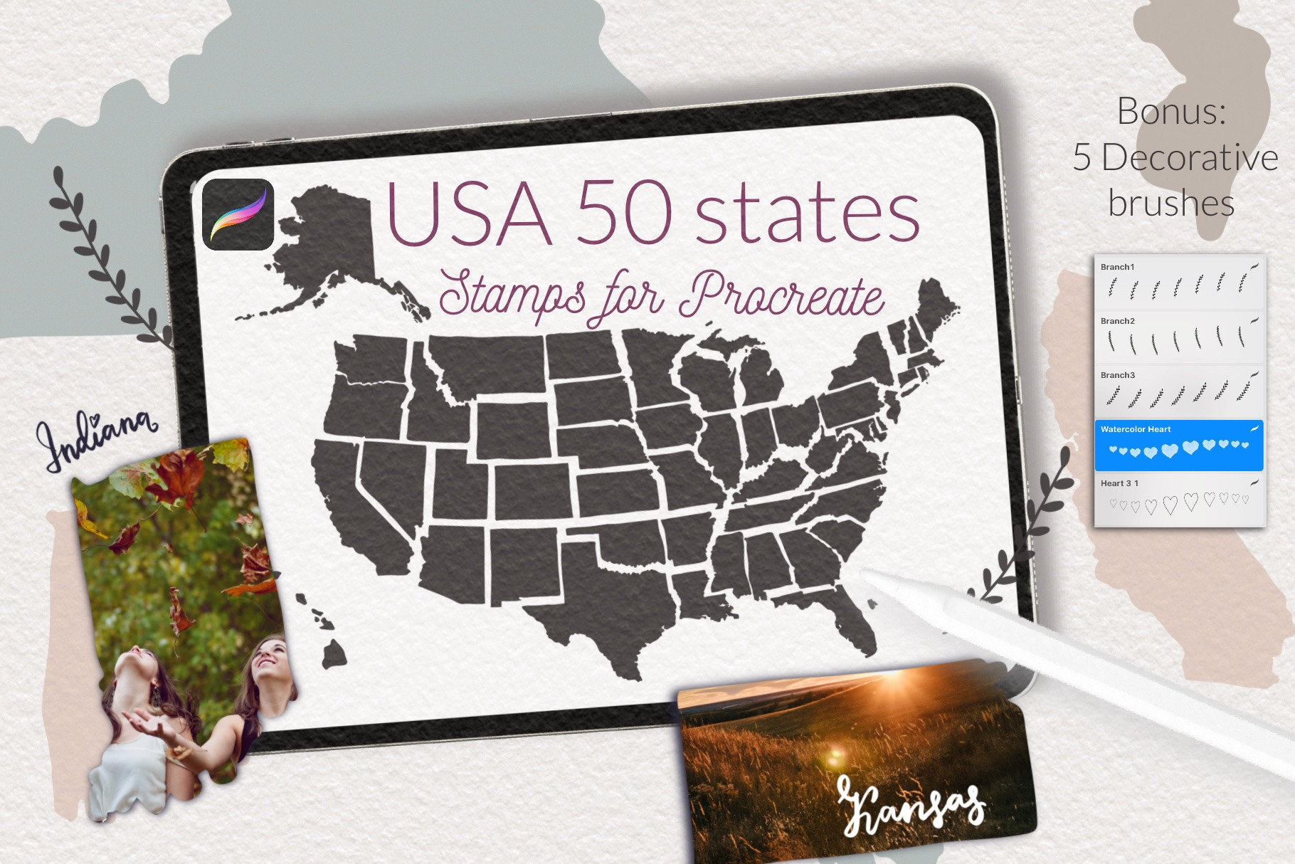 USA Map stamps for Procreate | Creative Market