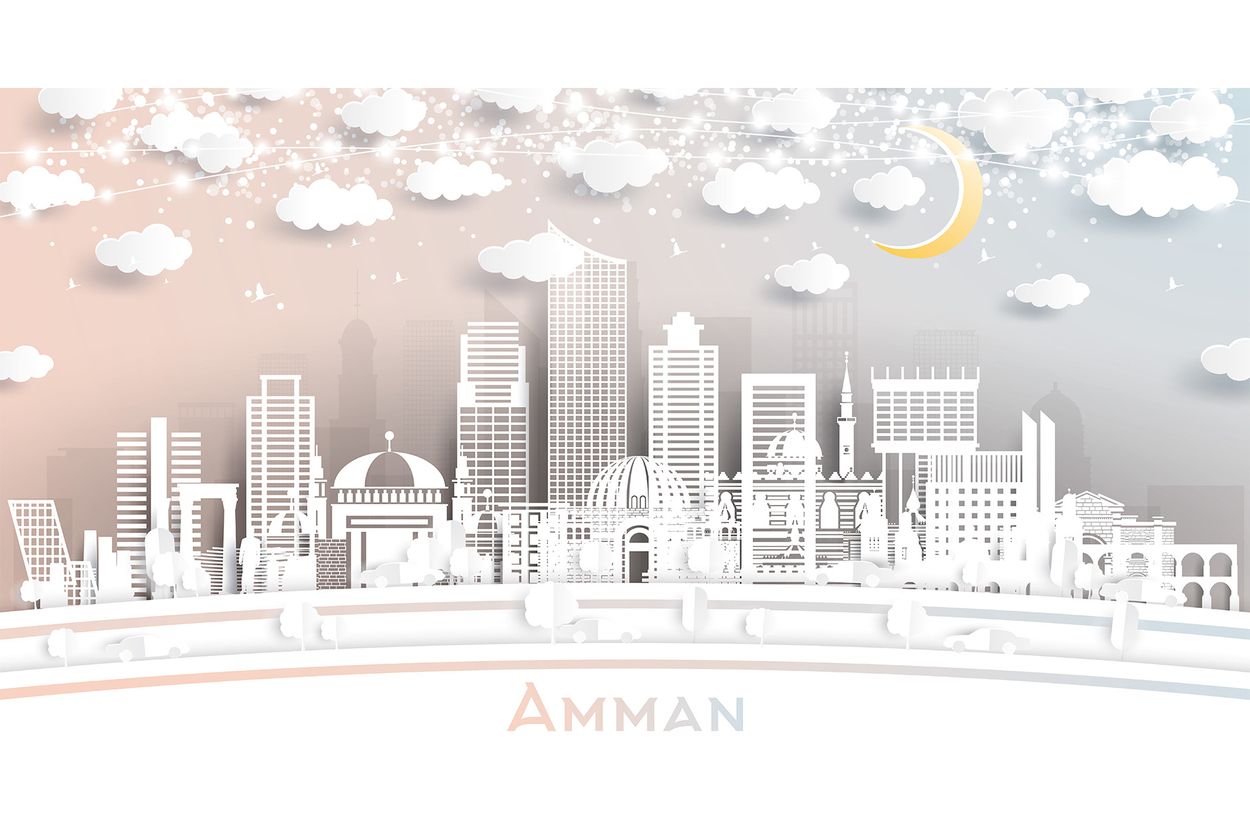 Amman Jordan City Skyline in Paper Cut