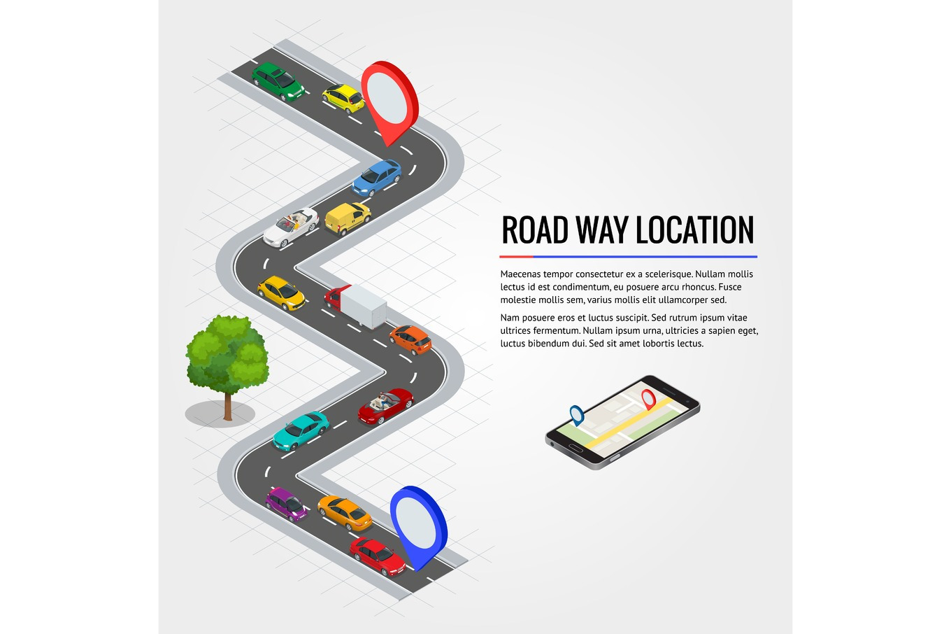 Road way location and Mobile gps navigation. Flat isometric high ...