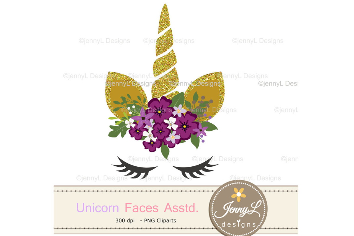 Flower Unicorn Clipart, an Illustration by JennyL Designs