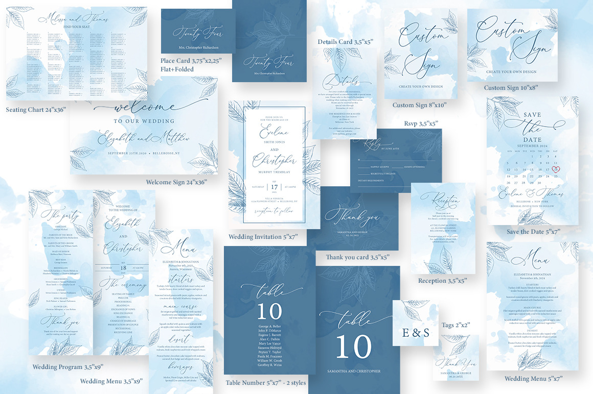 Dusty Blue Wedding Big Bundle 19 Set, a Stationery Template by Blush ...