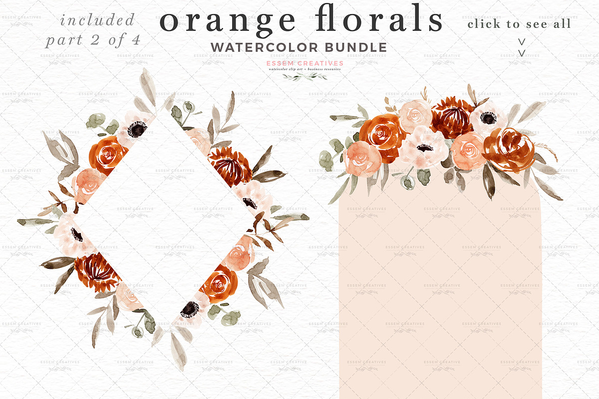 Watercolor Orange Flowers Clipart, an Illustration by Essem Creatives