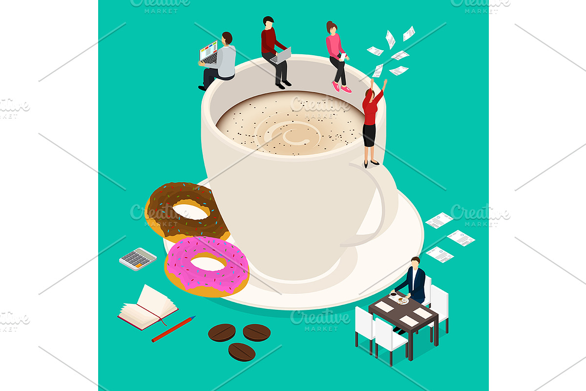 Coffee Break Concept 3d Isometric, a Food Illustration by Bigmouse_art