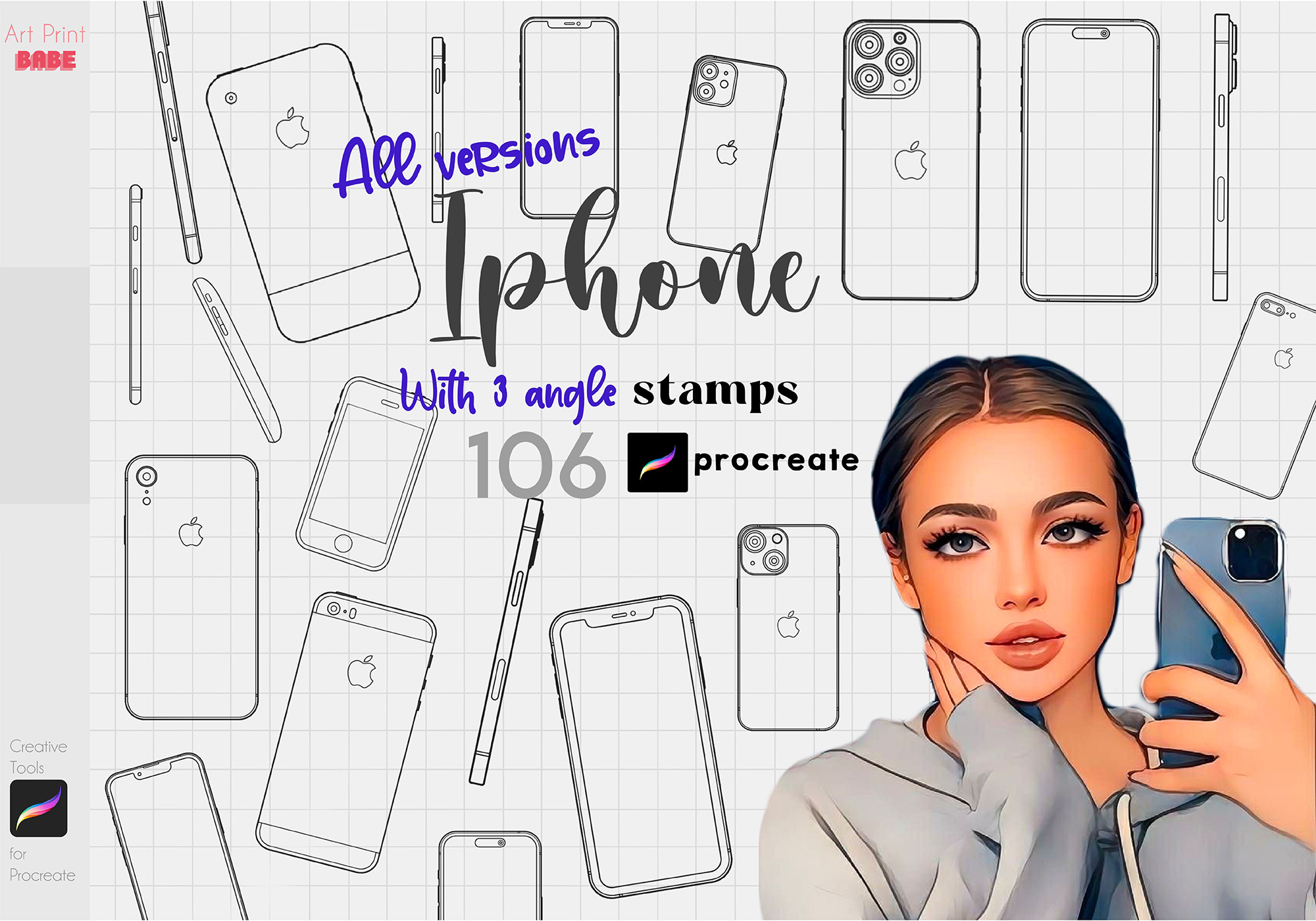 Procreate iPhone Technical Drawings, a Brush Add-On by ArtPrintBabe