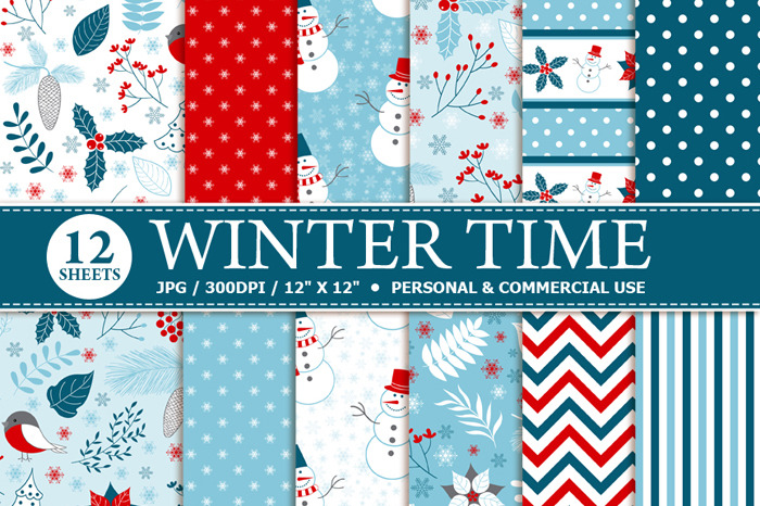 Winter Time Digital Paper, a Pattern Graphic by TheCreativeMill ...