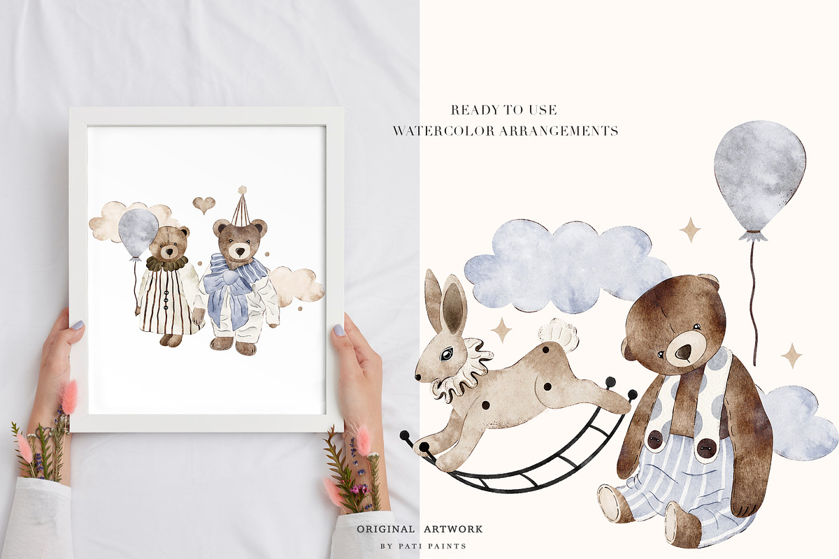 Watercolor Vintage Teddy Bear Set | Creative Market