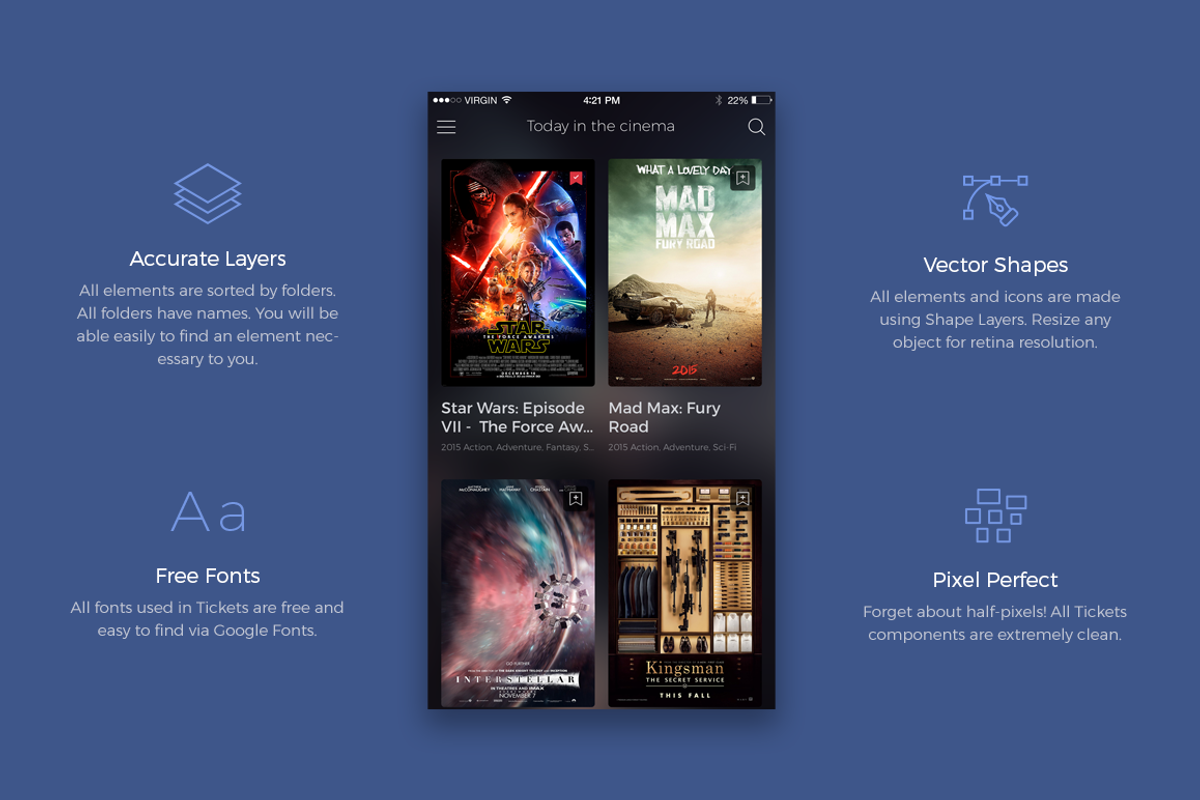 Cinema tickets UI Kit, an UI Kit Template by Shakuro