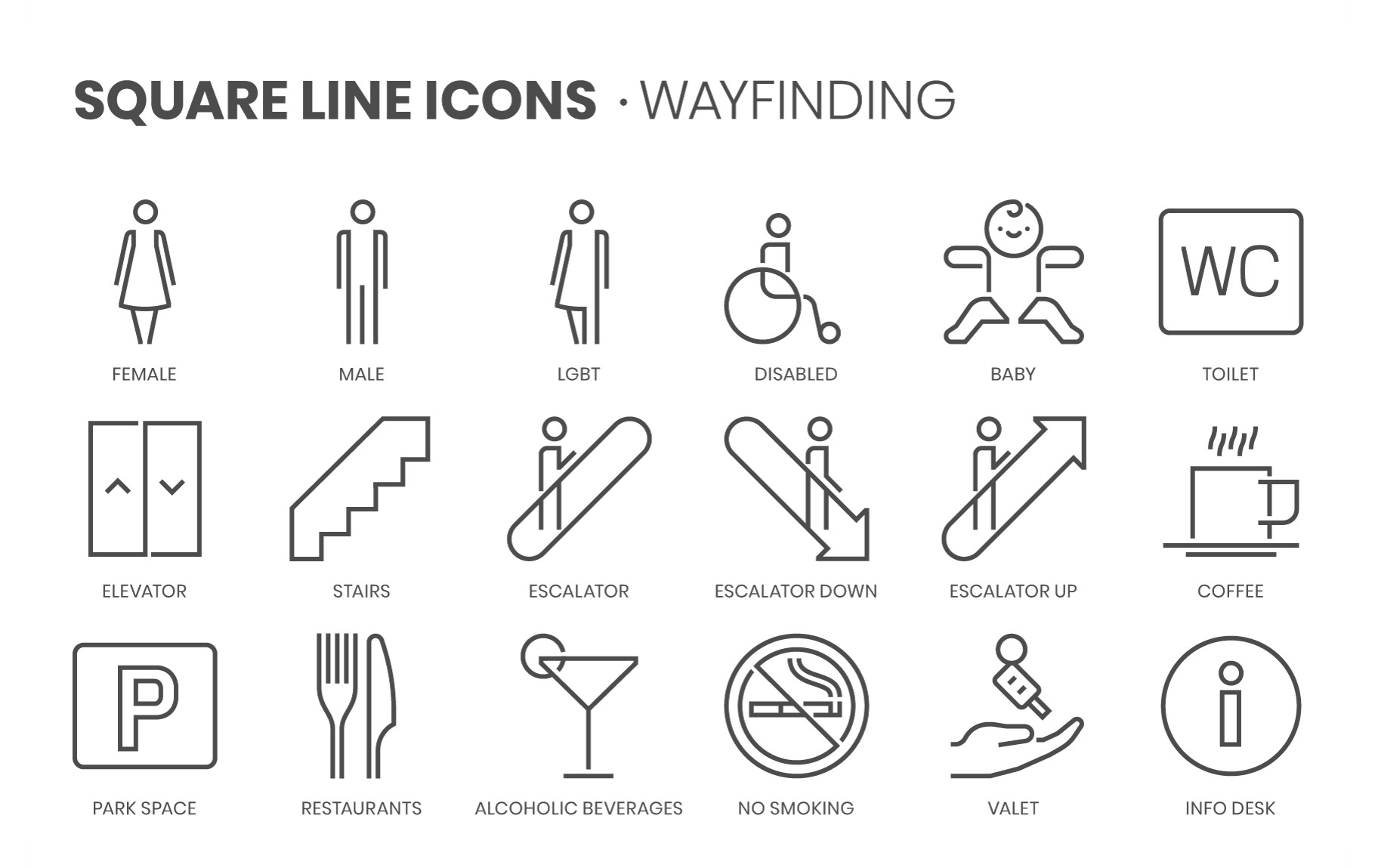 Way-finding, Square Line Icons, an Outline Icon by Howcolour