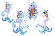 ICE QUEEN MERMAIDS clipart, an Illustration by Masha Studio