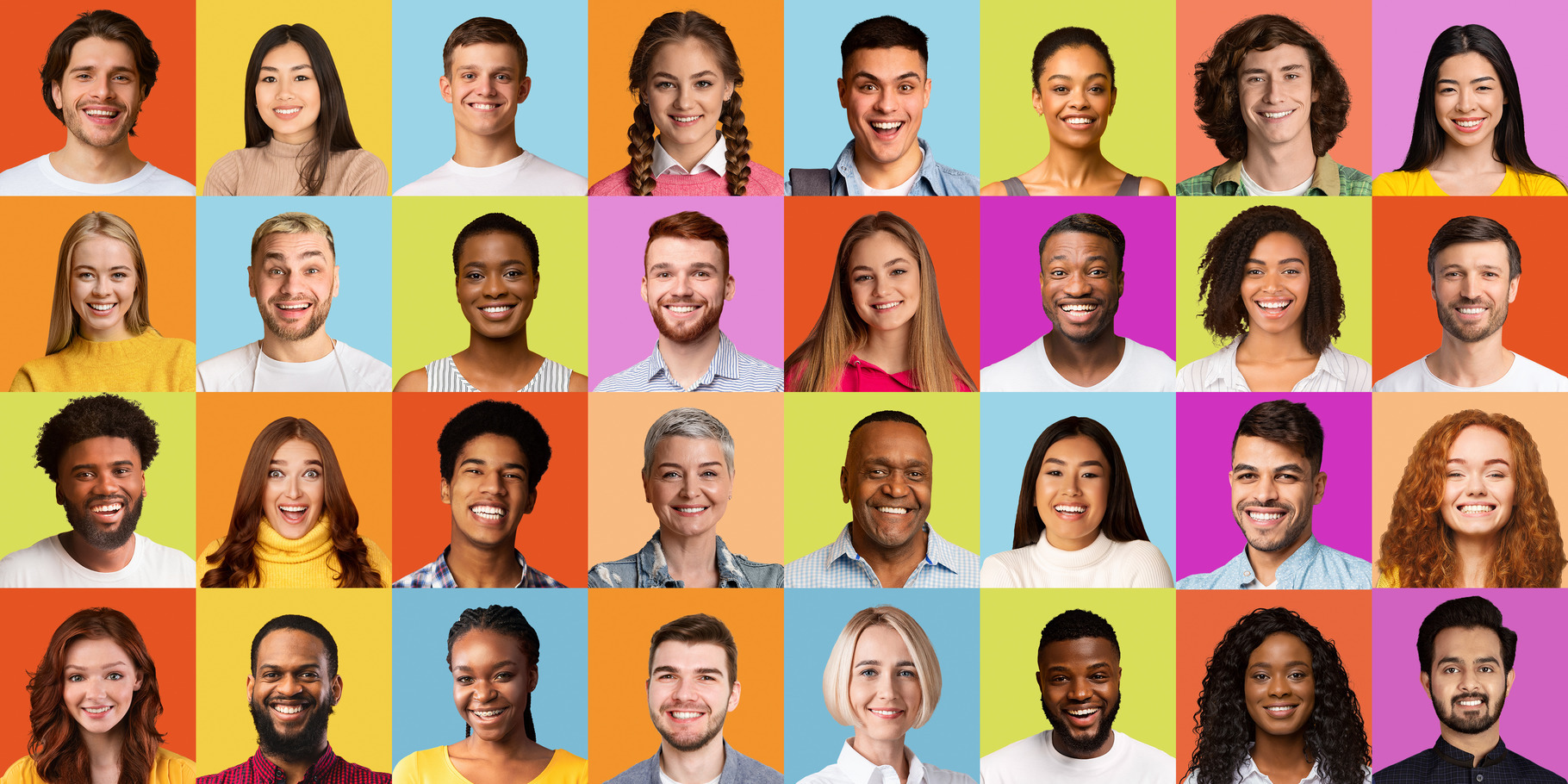 Collage Of Faces With Smiling Multiracial People On Colorful ...