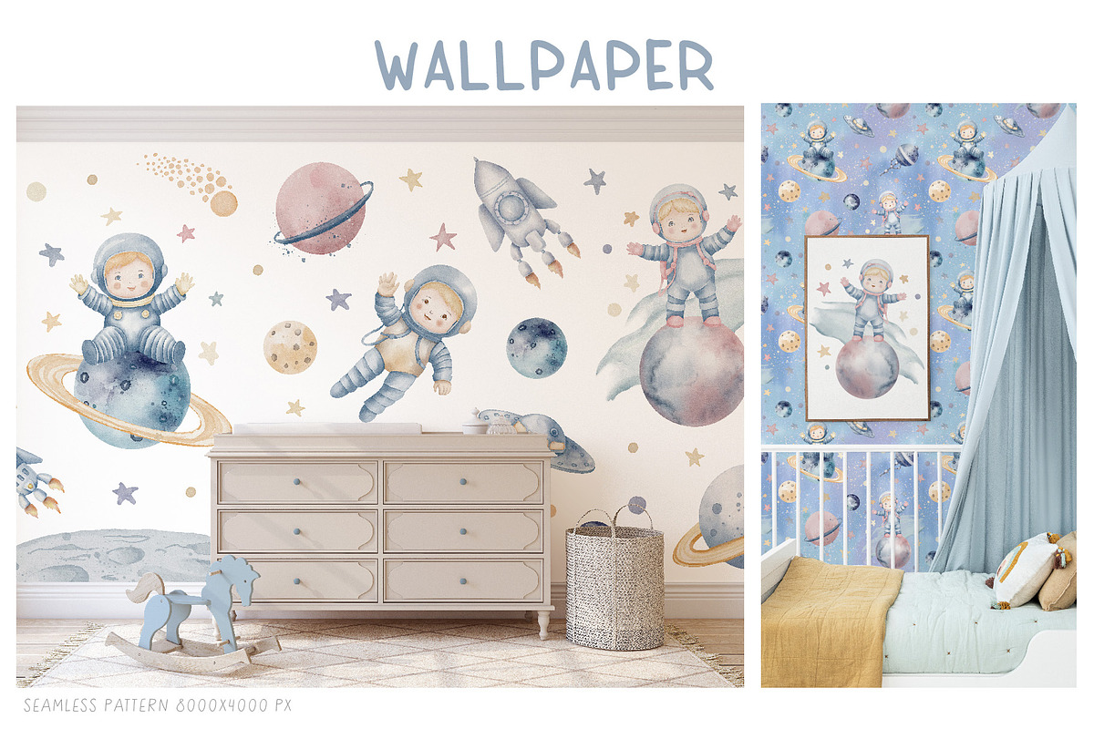 Watercolor Space pastel Clipart Set
