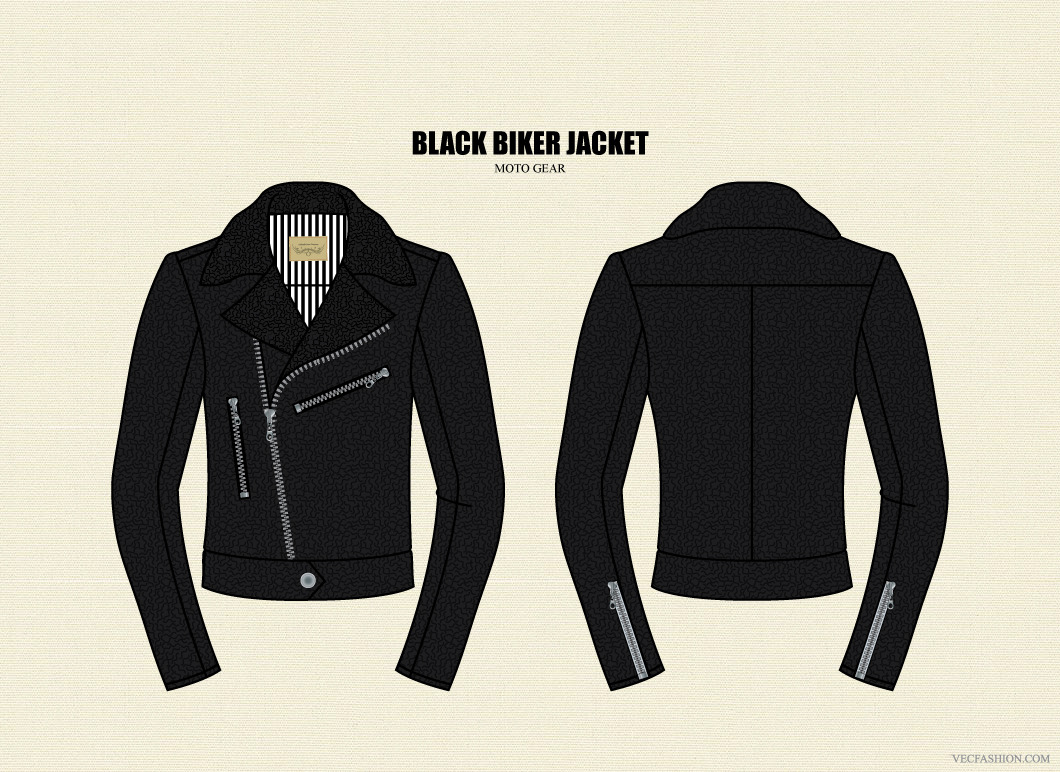Men Black Leather Biker Jacket, an Illustration by VecFashion Ltd.