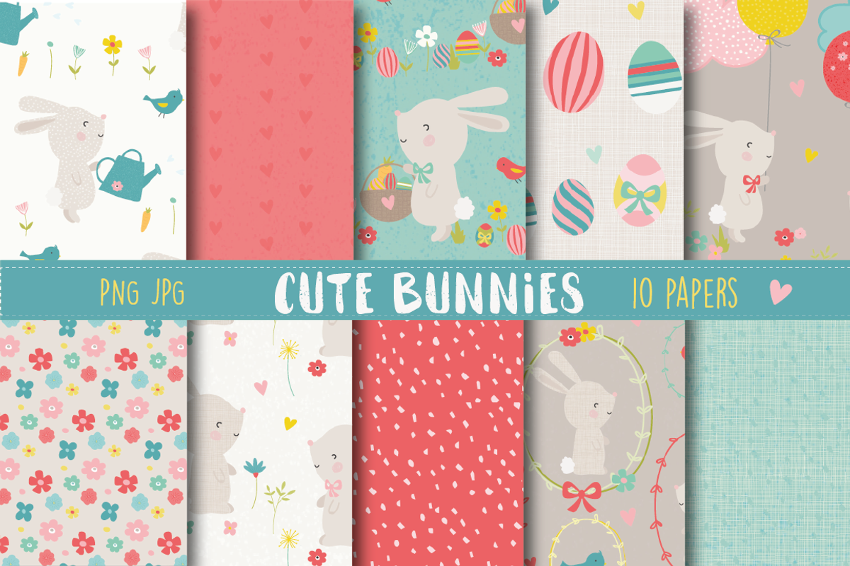 Cute bunnies paper, a Pattern Graphic by Poppymoondesign