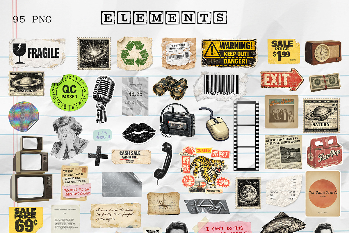 Analog Chaos Collage Kit - 250+ png, an Object Graphic by DreamoraArt