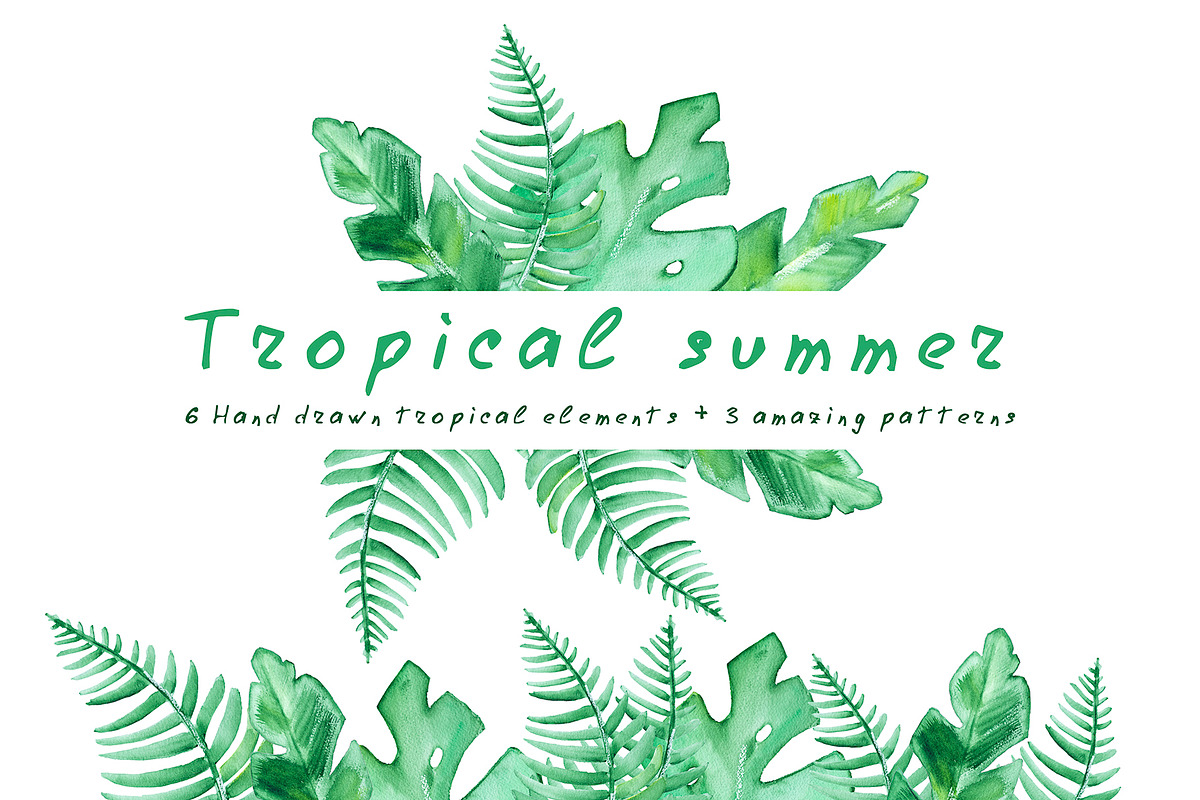 Tropical summer elements, a Texture Illustration by oxana.denezhkina