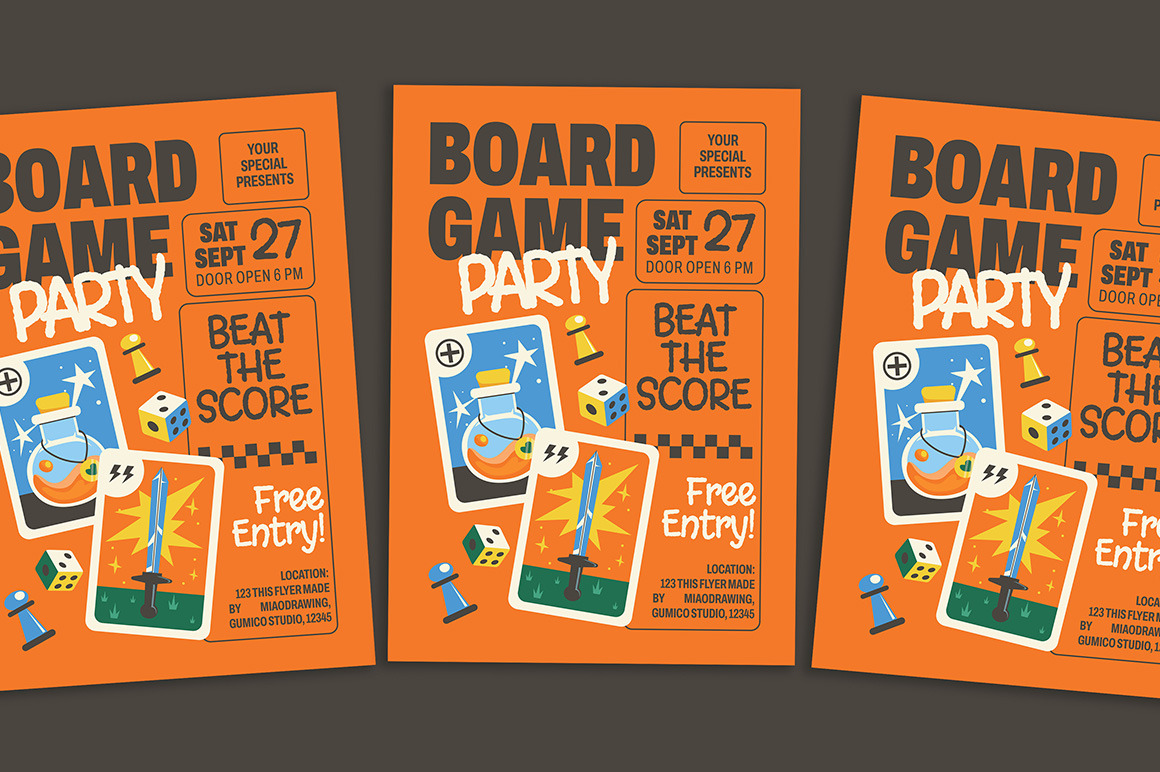 Board Game Party Flyer, a Flyer Template by Gumico Studio.