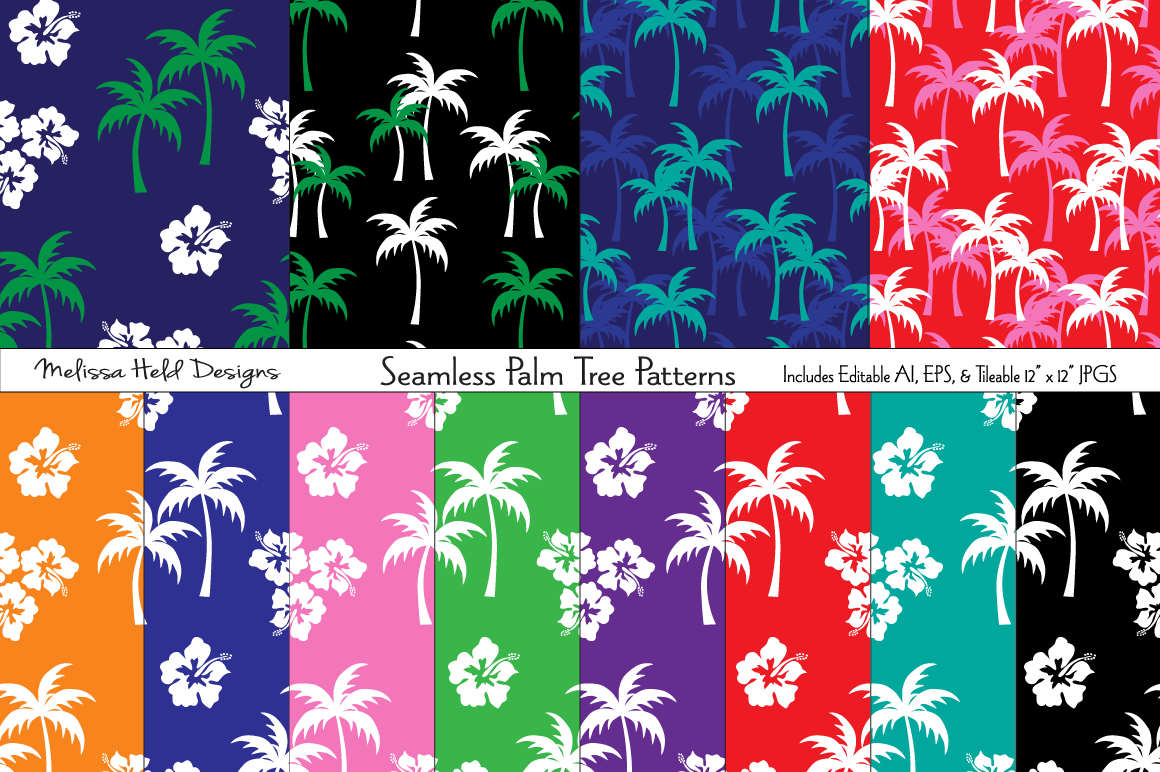 Seamless Palm Tree Patterns, a Pattern Graphic by Melissa Held Designs