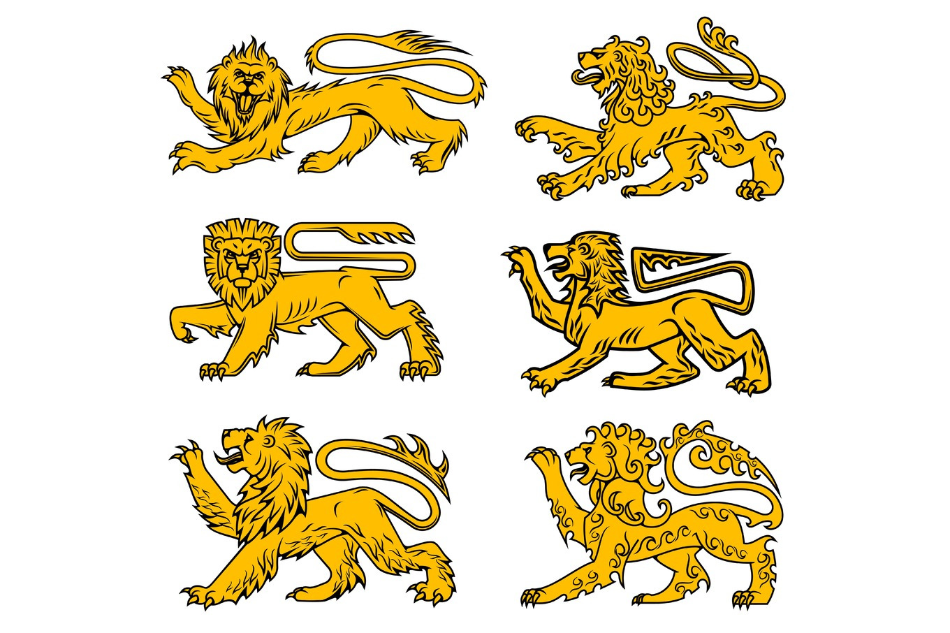 Lion heraldic icon set for tattoo, heraldry design, an Animal ...