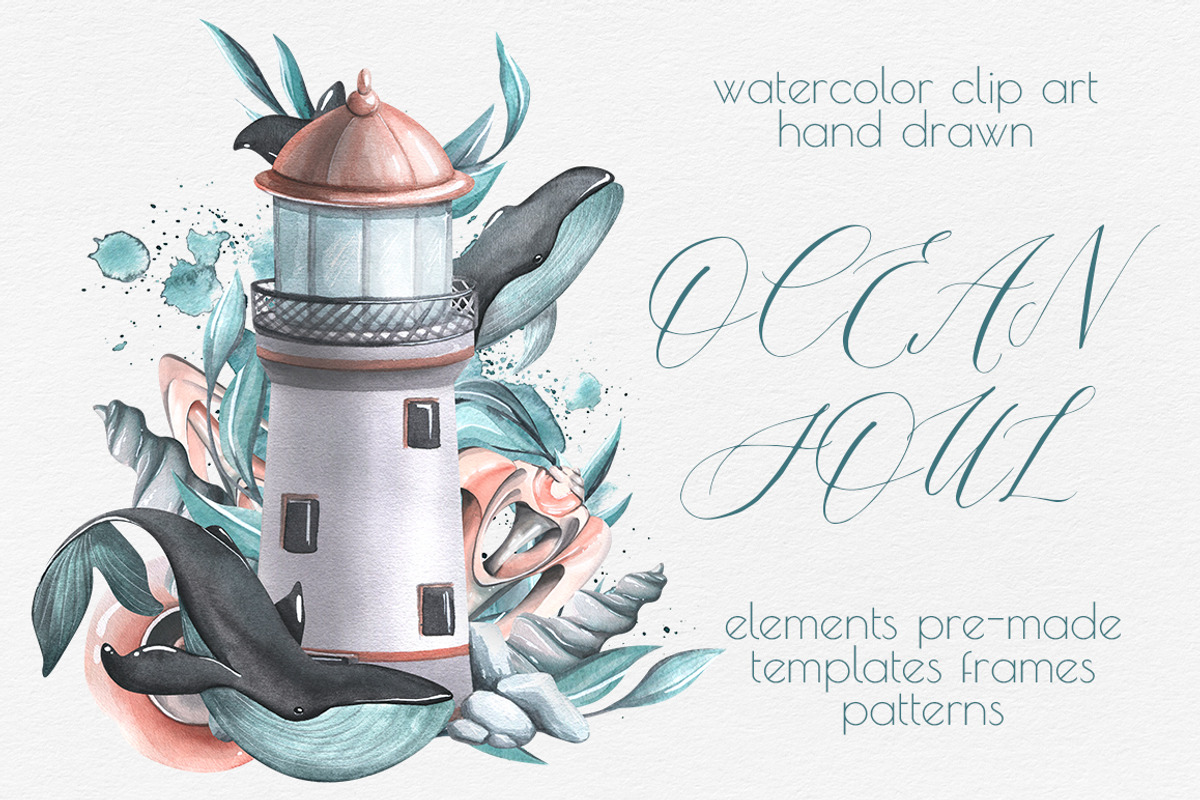 Sea whales clip art watercolor, an Animal Illustration by NATASHA CHU