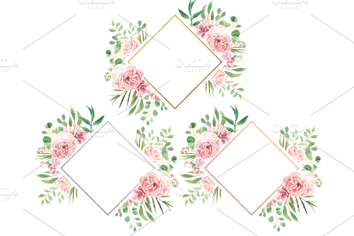 Watercolor Floral Geometric Frames, a Texture Illustration by BirDIY Design