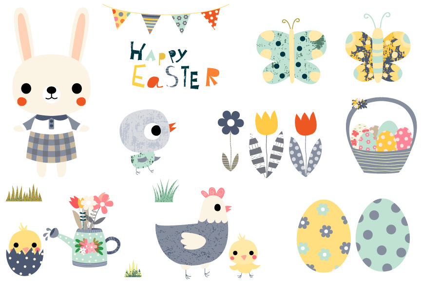 Easter clip art set with animals, an Animal Illustration by Pravokrugulnik