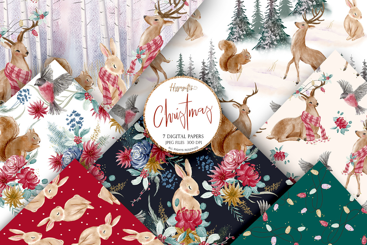 Christmas digital papers, a Pattern Graphic by TheHappyGiftArt