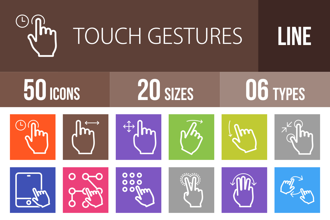 50 Touch Line Multicolor Icons, an Outline Icon by IconBunny