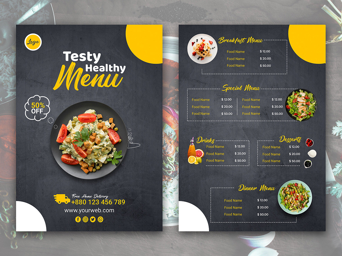 Food Menu Brochure Template, a Brochure Template by Smashing_Studio