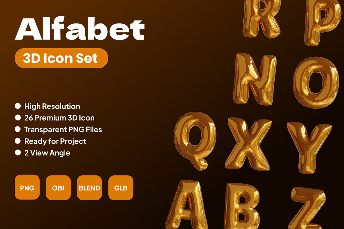 Alphabet 3D Icon Set, an Object 3D Model by Permadi Creative