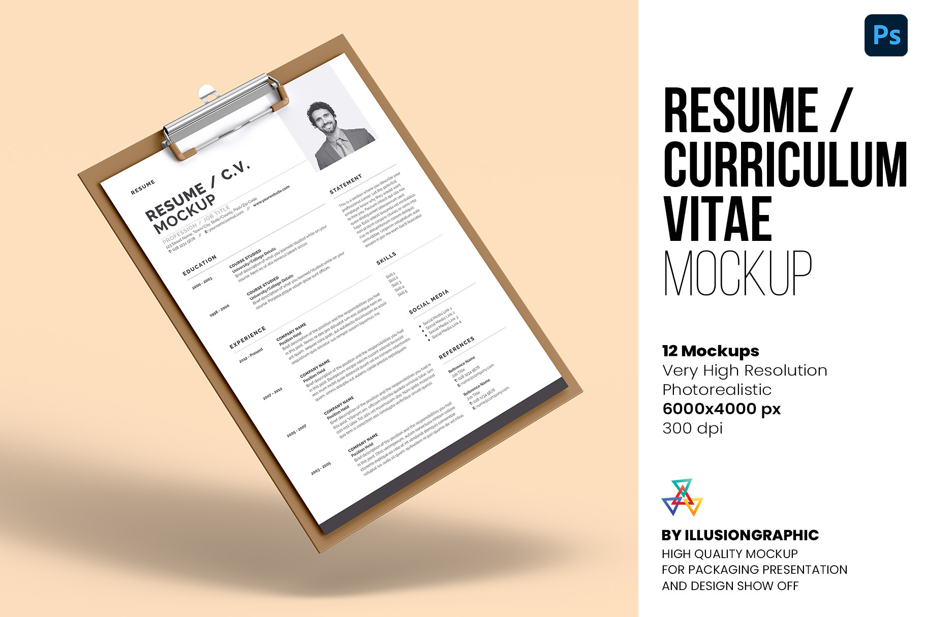 Resume - Curriculum Vitae Mockup, a Product Mockup by Illusiongraphic